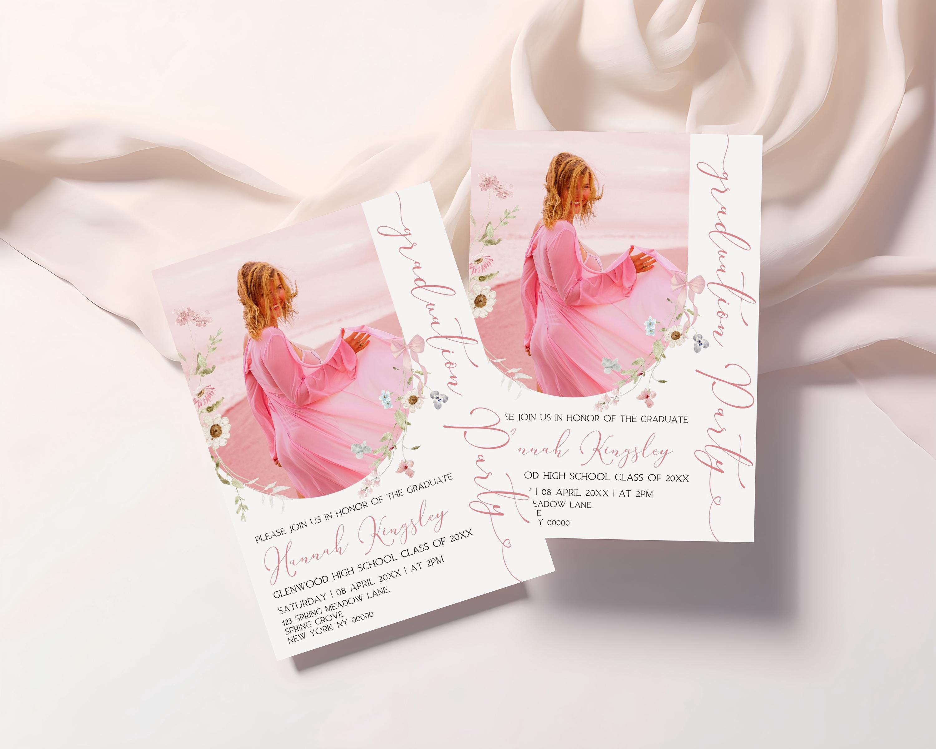 Pink Bow Graduation Party Invitation, Graduation Invitation Template ...