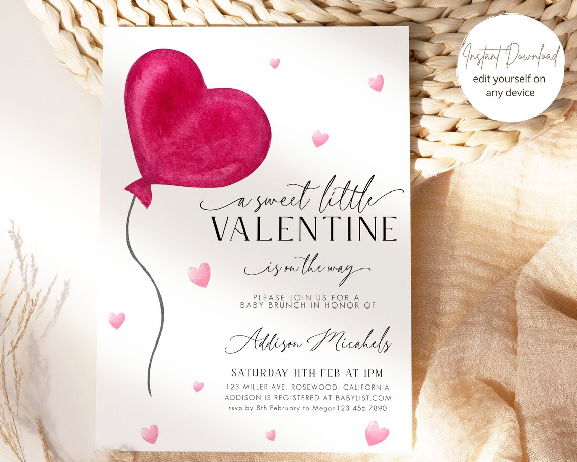 Valentines Baby Shower Invitation, Valentines Baby Shower Invite, Heart ...