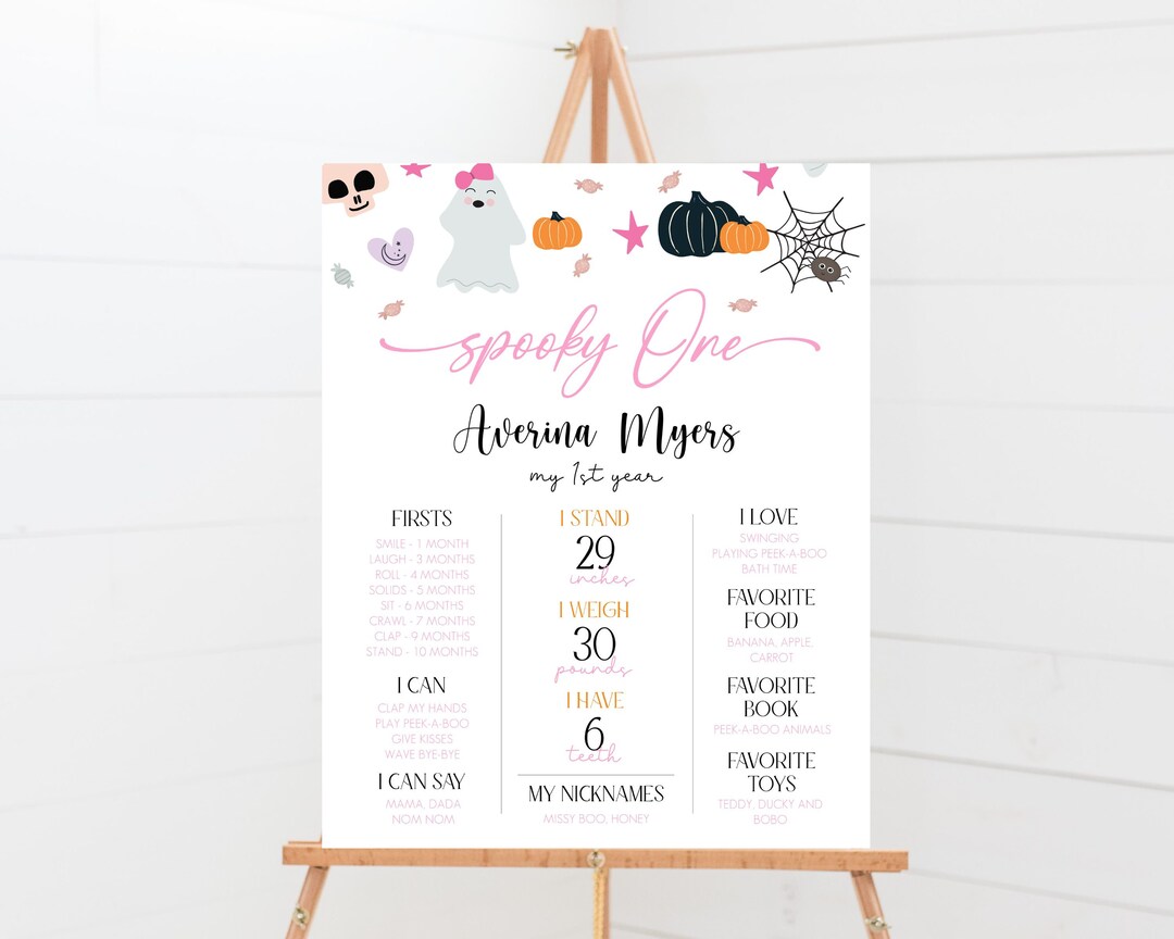 Pink Halloween Milestone Board, Spooky One Milestone Poster, Halloween ...