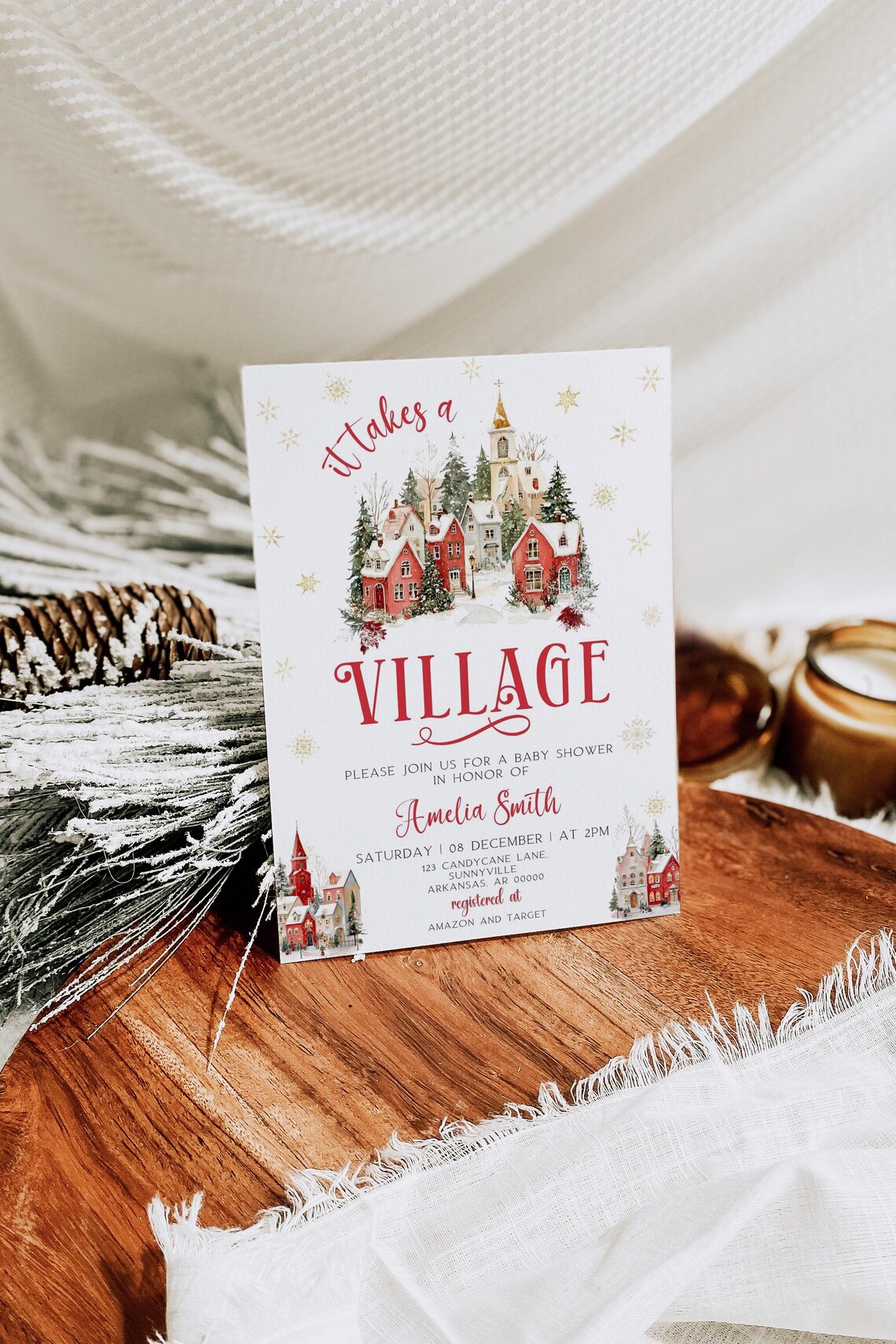 It Takes a Village Baby Shower Invitation Suite, Christmas Village Baby ...