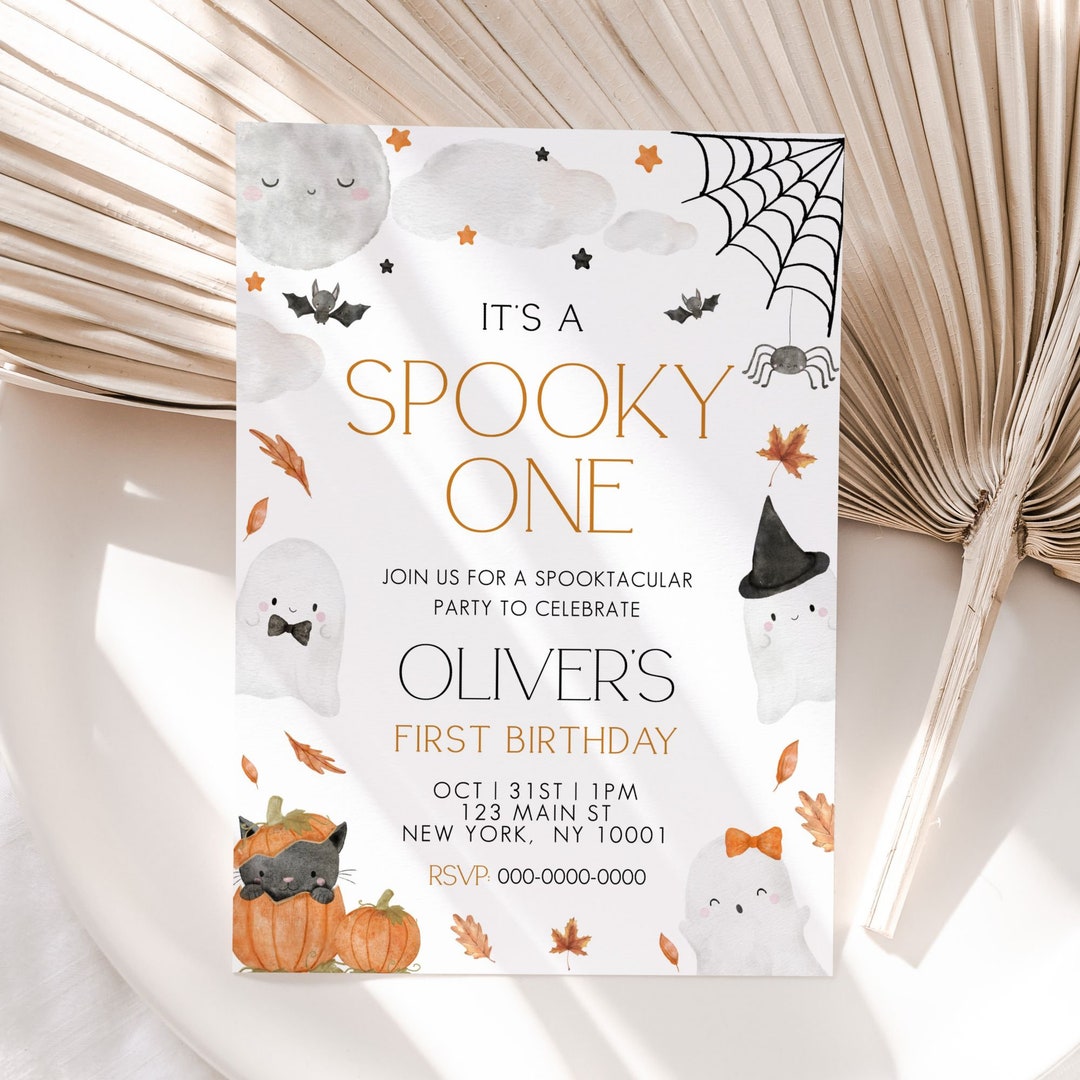 Spooky One Invitation, Halloween First Birthday Invite, Neutral ...