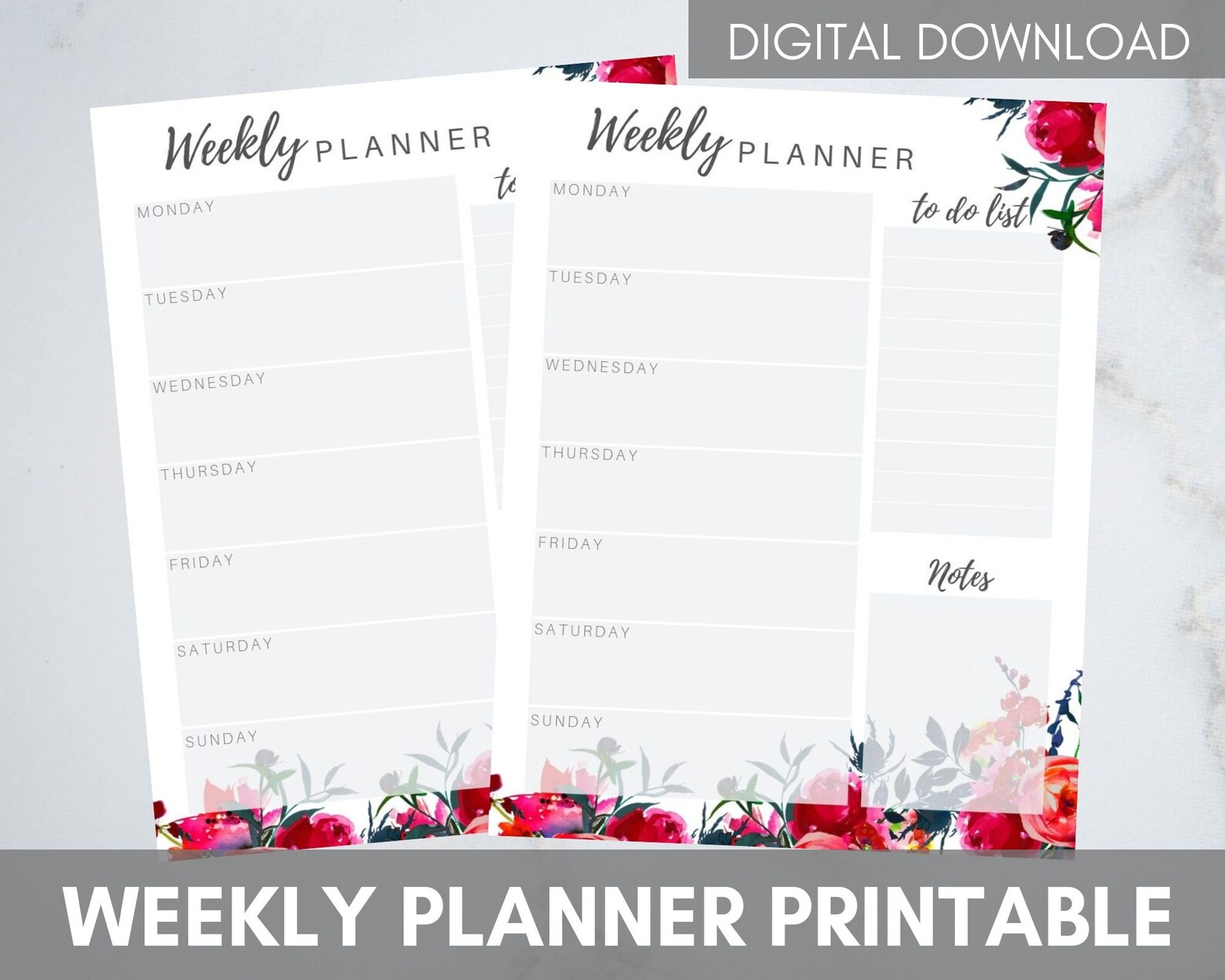 Weekly Planner Printable Floral Weekly Planner to Do List - Etsy