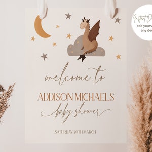 Dragon Baby Shower Welcome Sign, Dragon Welcome Sign, Dragon Baby ...