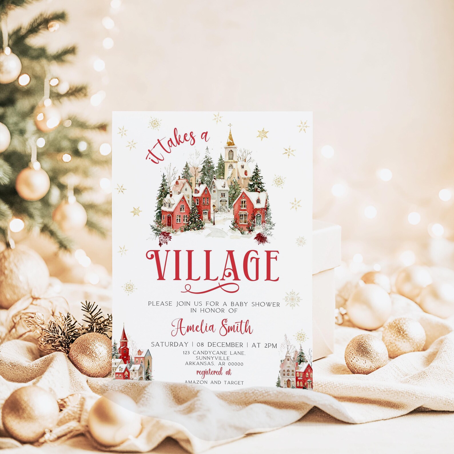 It Takes a Village Baby Shower Invitation Suite, Christmas Village Baby ...