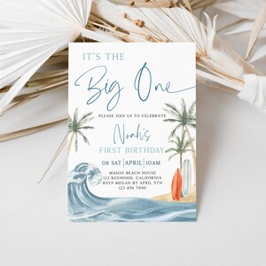 Big One Birthday Invitation, Summer Birthday Invite, Surf Birthday ...