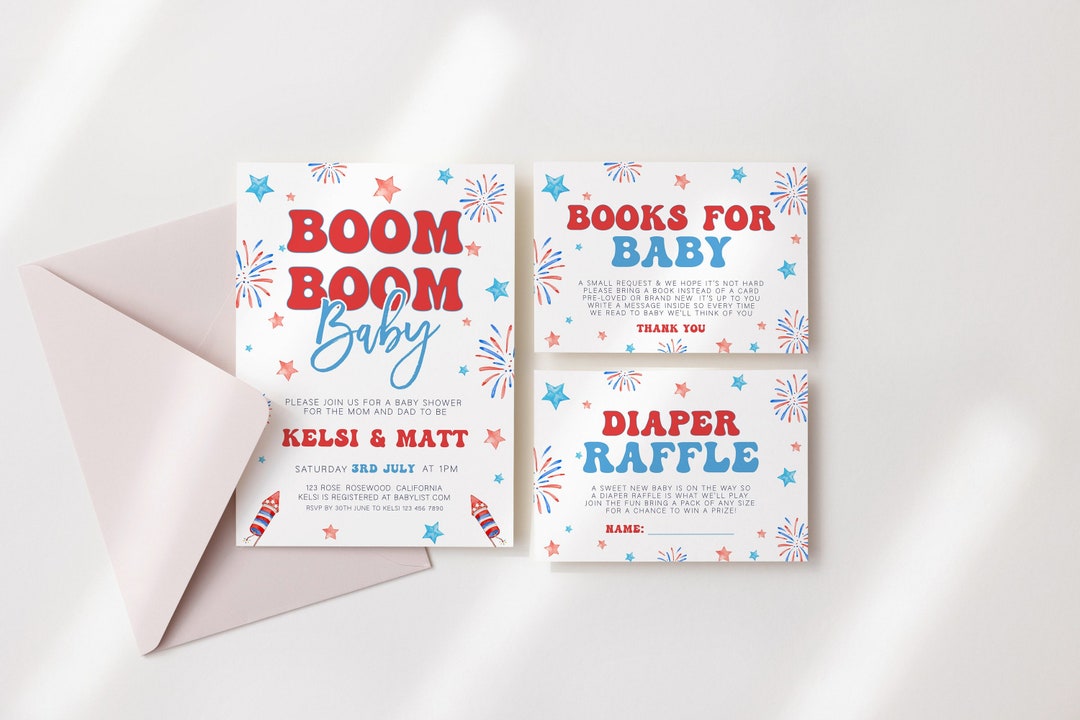 Boom Boom Baby Shower Invitation Set, 4th of July Baby Shower ...