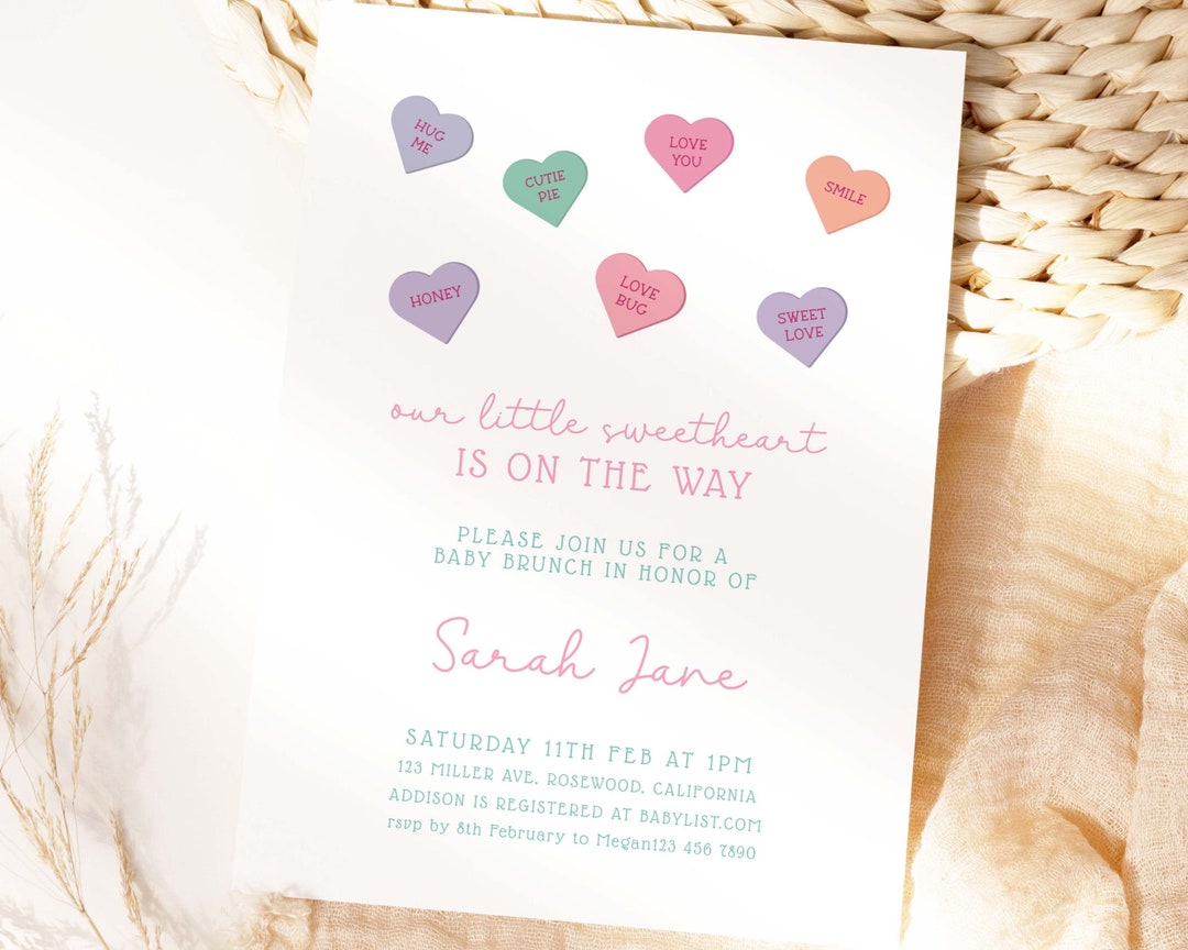 Conversation Hearts Baby Shower Invitation, Valentine Shower Invite ...