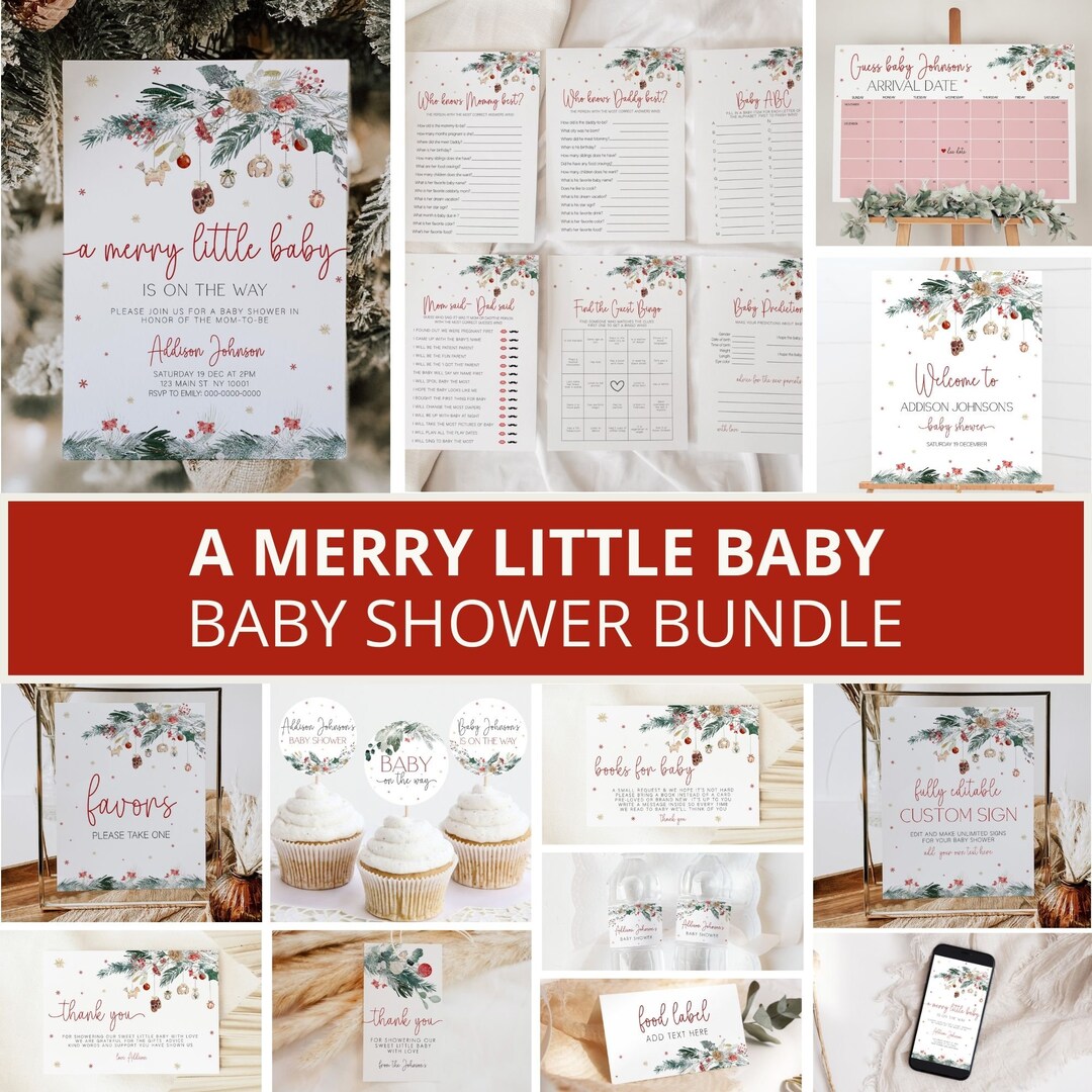 Merry Little Baby Shower Bundle, Christmas Baby Shower Invitation ...