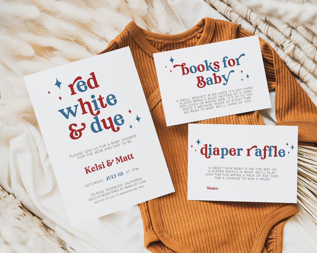 Red White and Due Baby Shower Invitation, 4th of July Baby Shower ...