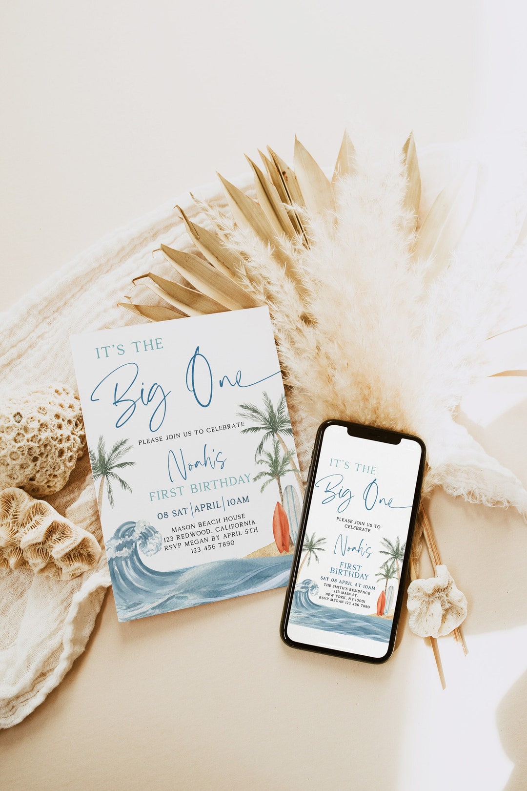 The Big One Birthday Invitation, Surf 1st Birthday Invite, Surfing ...