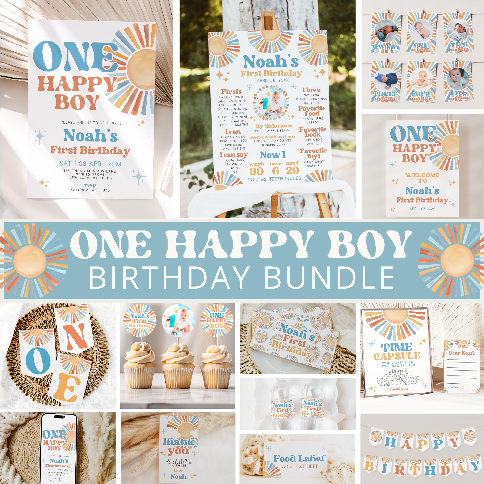 One Happy Boy Birthday Bundle, Sunshine 1st Birthday Bundle, Boy ...