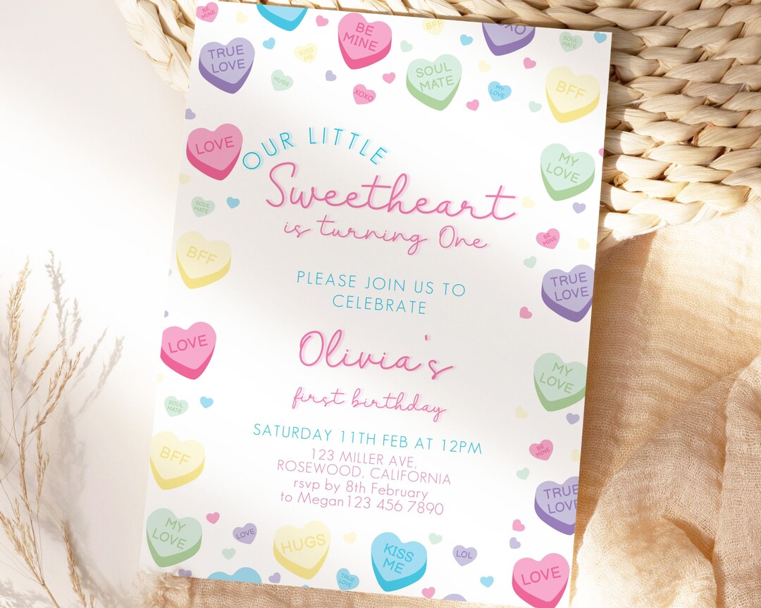 Conversation Hearts Birthday Invitation, Valentine Birthday Invite ...