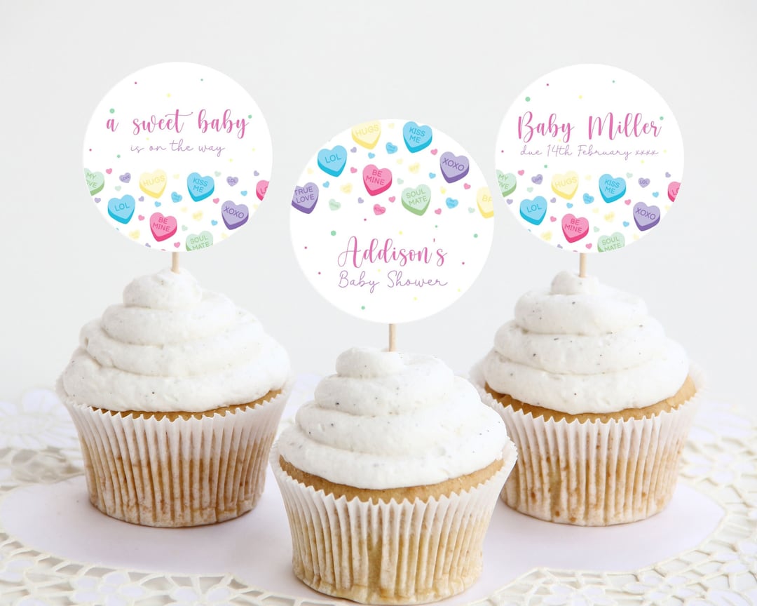 Conversation Hearts Baby Shower Cupcake Topper, Valentine Cupcake ...