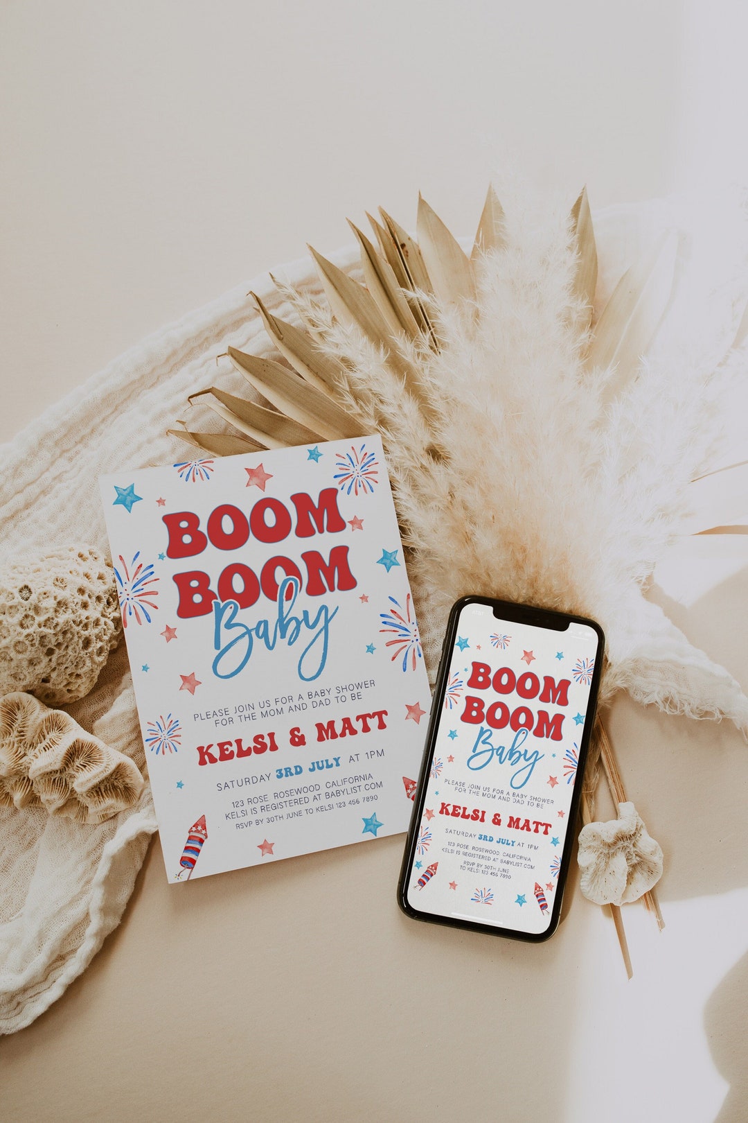 Boom Boom Baby Invitation, 4th of July Baby Shower Invite, 4th of July ...