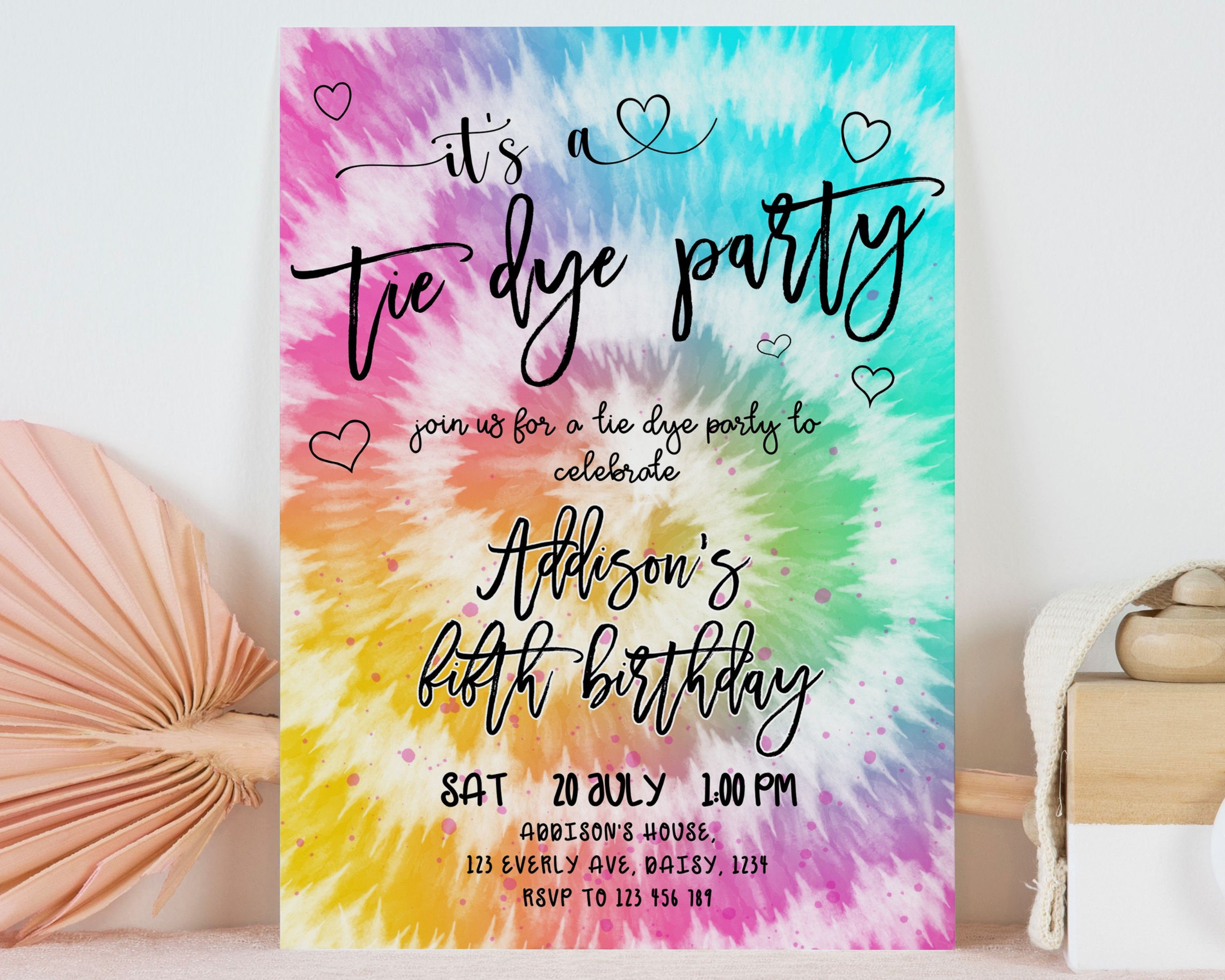 Tie Dye Birthday Invitation, Tie Dye Birthday Party Invitation, Summer ...