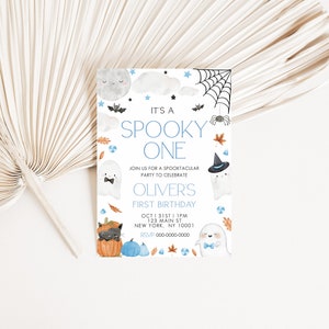 Blue Spooky One Invitation, Halloween First Birthday Invite, Boy ...