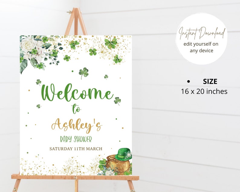 St Patrick's Baby Shower Welcome Sign Shamrock Welcome - Etsy