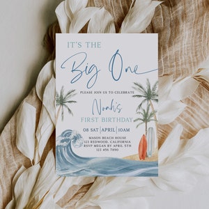 Big One Birthday Invitation, Summer Birthday Invite, Surf Birthday ...