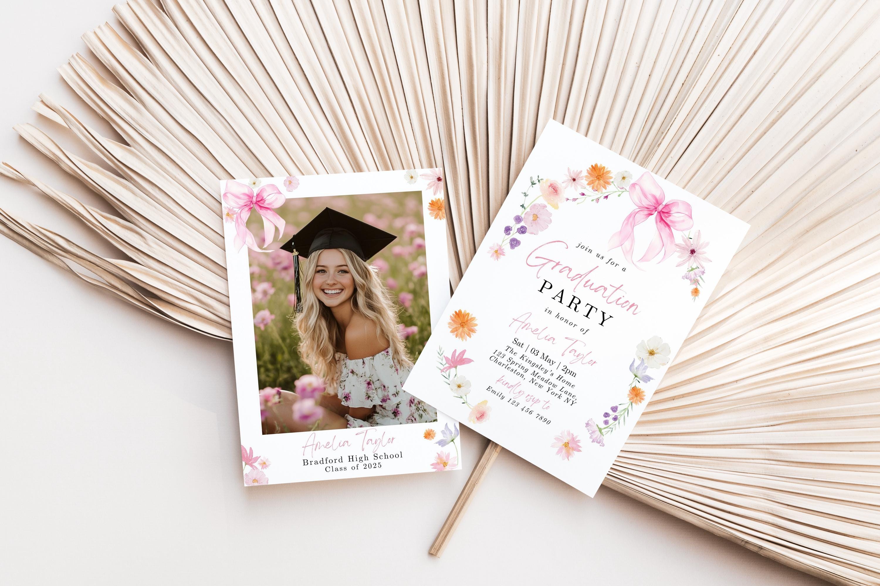 Wildflower Graduation Party Invitation, Pastel Graduation Invitation ...