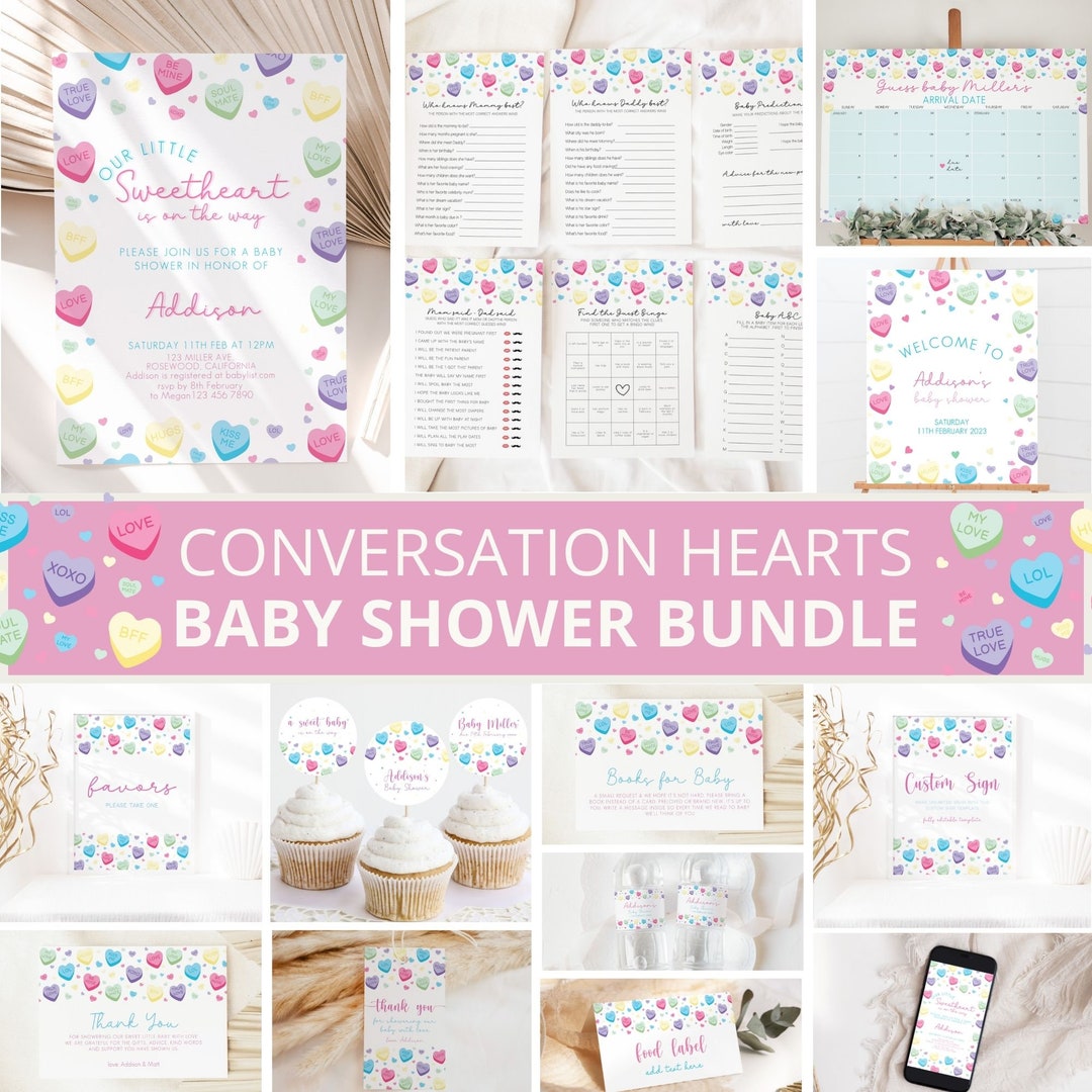 Conversation Hearts Baby Shower Invitation Bundle, Valentine Baby ...