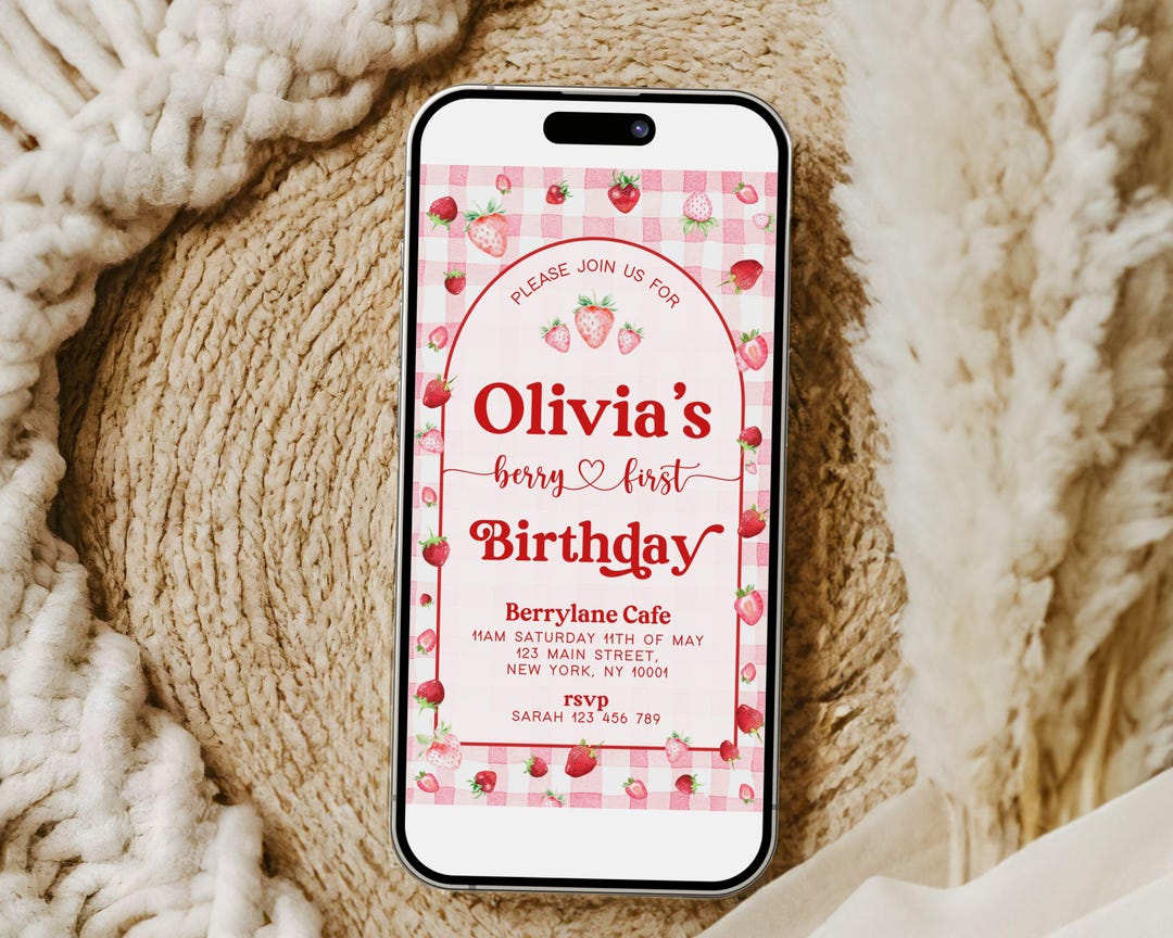 Berry First Birthday Invitation Digital, Berry First Party Invitation ...