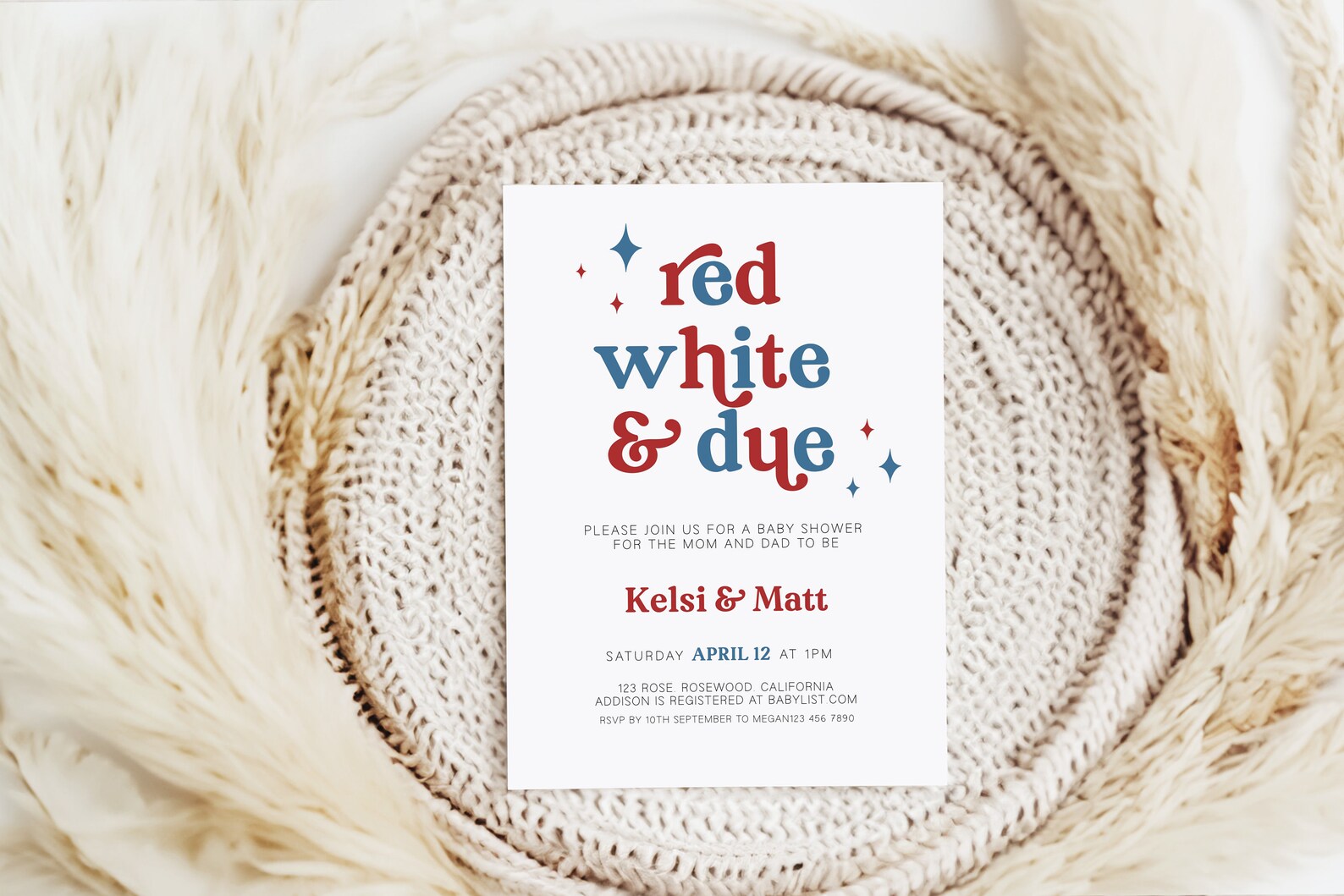 Red White and Due Baby Shower Invitation, 4th of July Baby Shower ...
