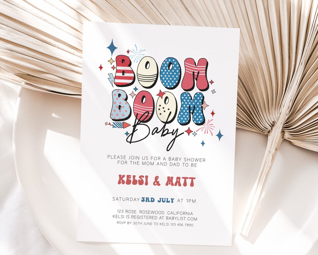 Boom Boom Baby Shower Invitation, 4th of July Baby Shower Invite, 4th ...
