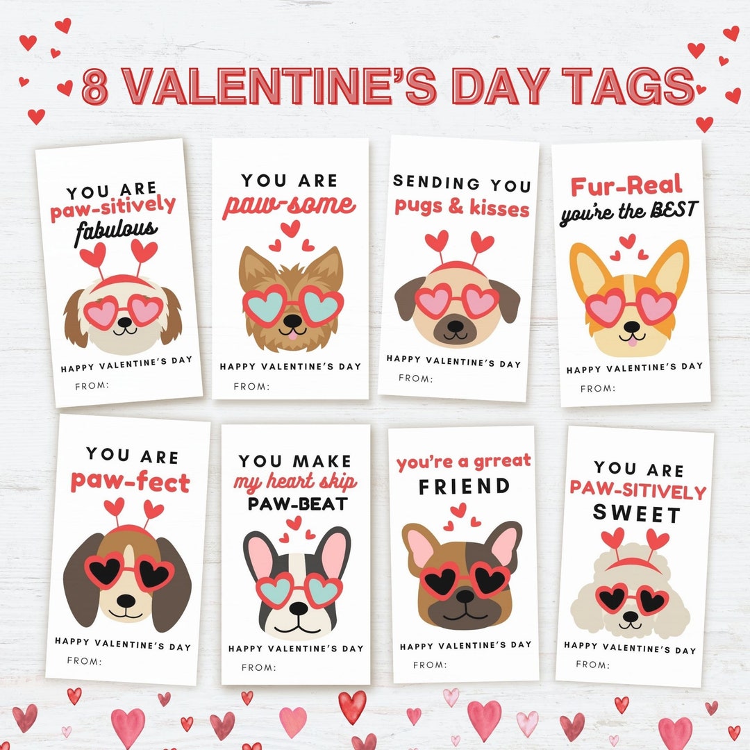 Valentine's Day Gift Tag, Classroom Valentine Tag, Puppy Pun Valentine ...