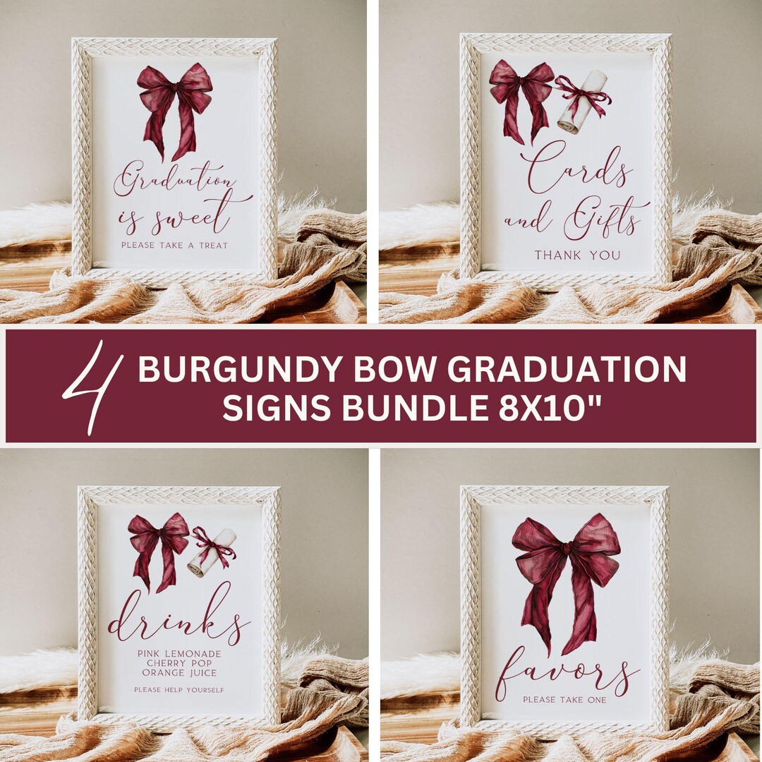 Burgundy Bow Graduation Signs Bundle, Graduation Cards and Gifts ...