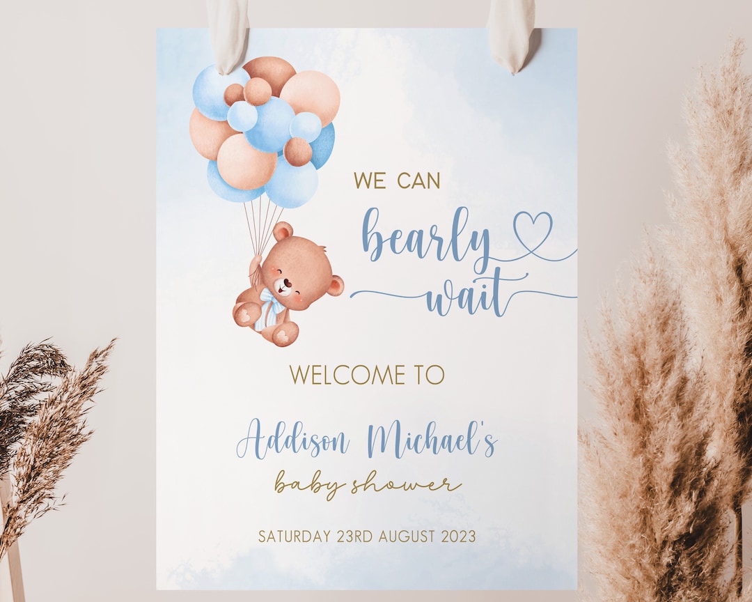 Editable Bearly Wait Baby Shower Welcome Sign, Bear Baby Shower Welcome ...