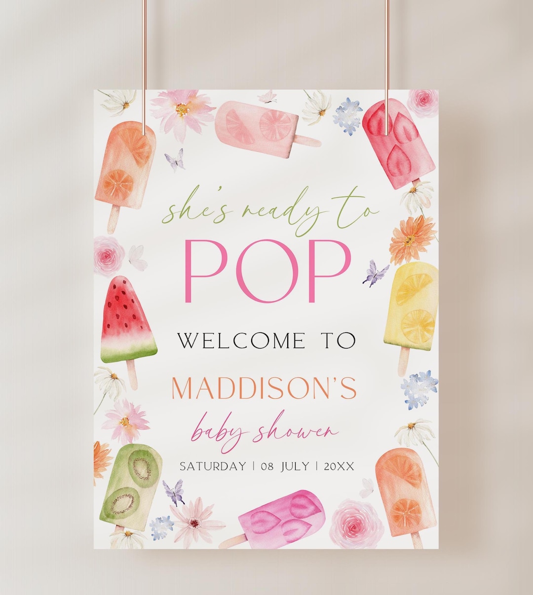 Popsicle Baby Shower Welcome Sign, She's Ready to Pop Baby Shower ...