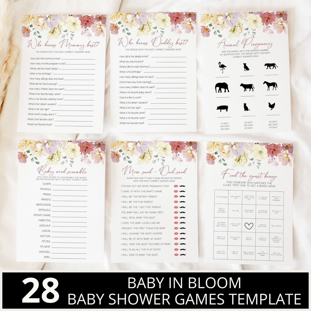 Baby in Bloom Games Bundle, Baby Shower Games, Girl Baby Shower Games ...