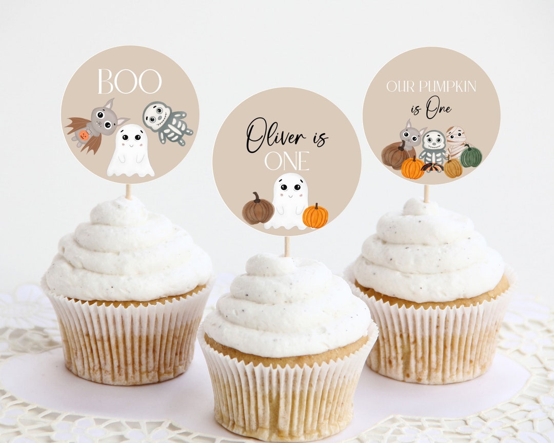 Pumpkin Birthday Cupcake Topper, 1st Halloween Cupcake Topper Printable ...