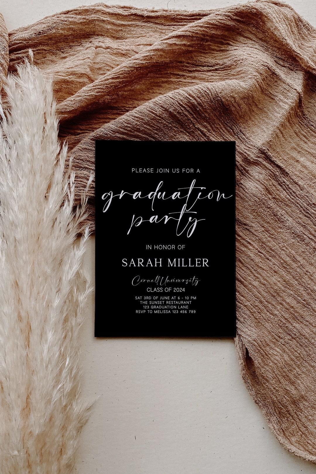 Black Graduation Party Invite, Graduation Invitation, High School ...