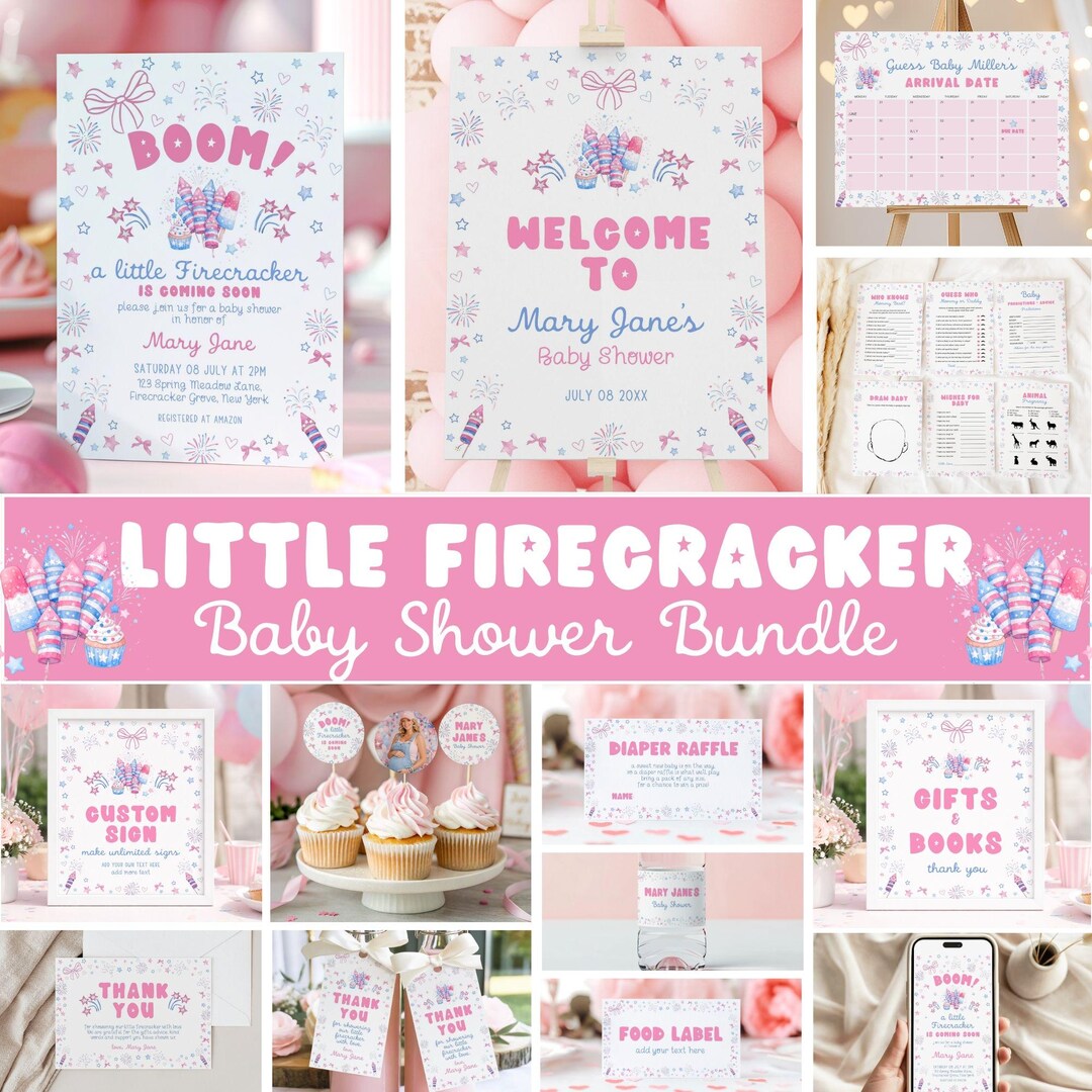 Pink Little Firecracker Baby Shower Bundle, 4th of July, Decorations ...