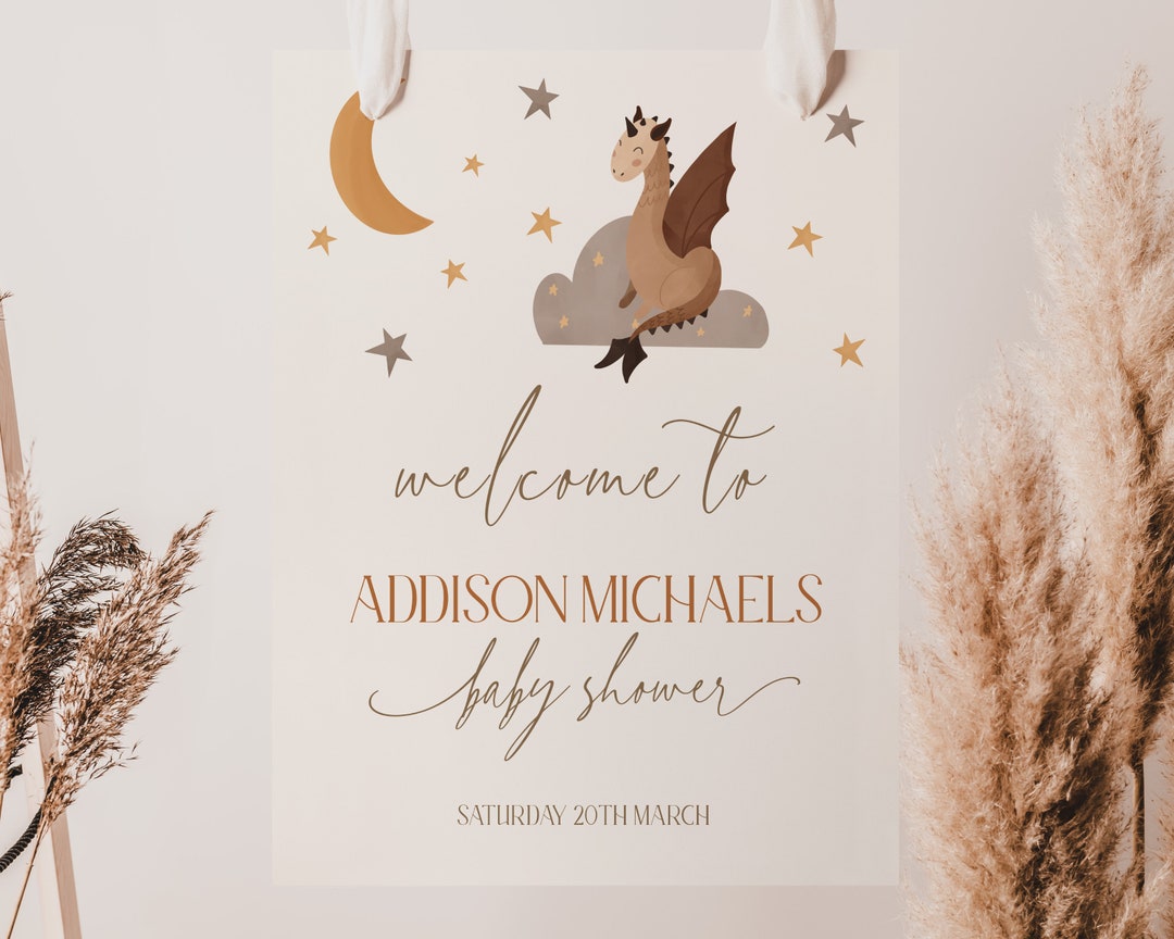 Dragon Baby Shower Welcome Sign, Dragon Welcome Sign, Dragon Baby ...