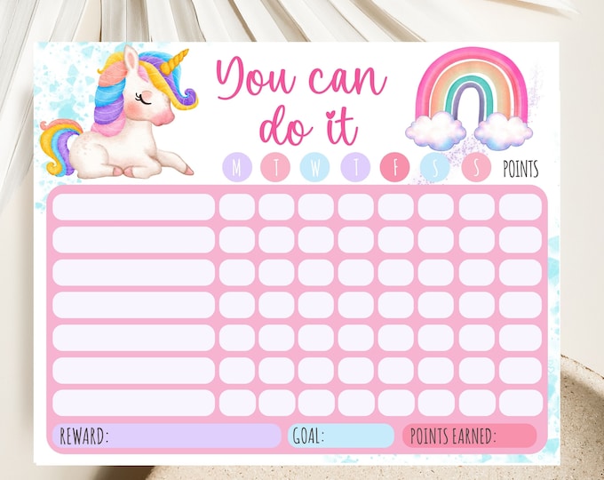 Unicorn Reward Chart for Girls Kids Behavior Daily Chore Charts Daily ...