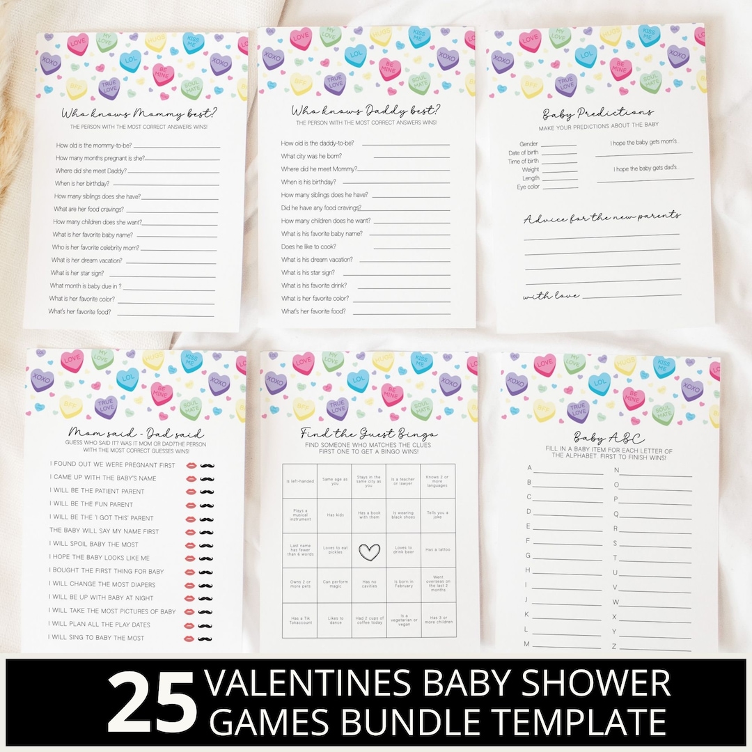 Conversation Hearts Baby Shower Games Bundle, Little Sweetheart Baby ...