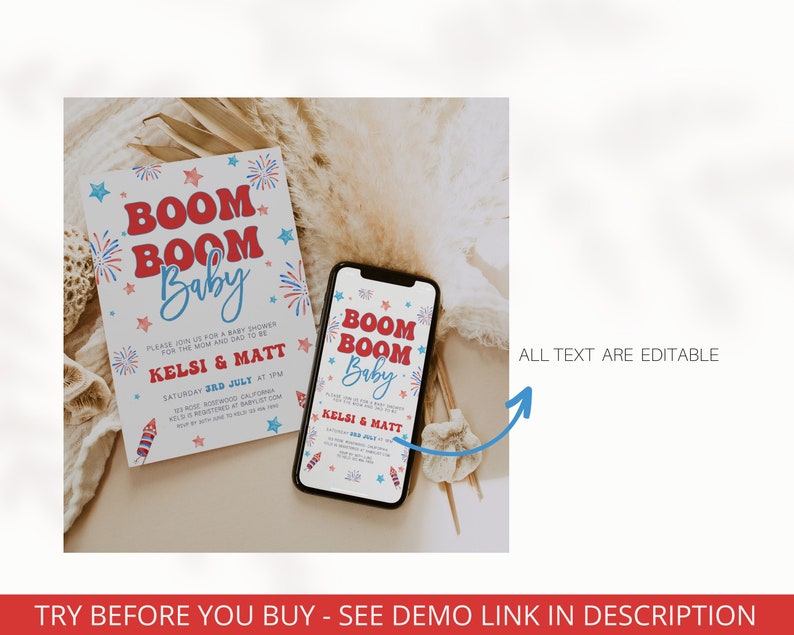 Boom Boom Baby Shower Bundle, 4th of July Baby Shower Bundle, Red White ...
