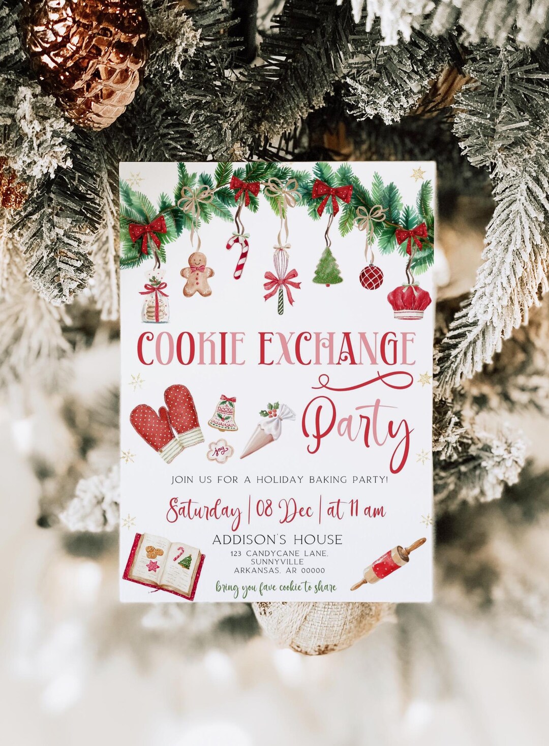 Christmas Cookie Exchange Party Invitation Template, 5x7 Inches, Canva ...