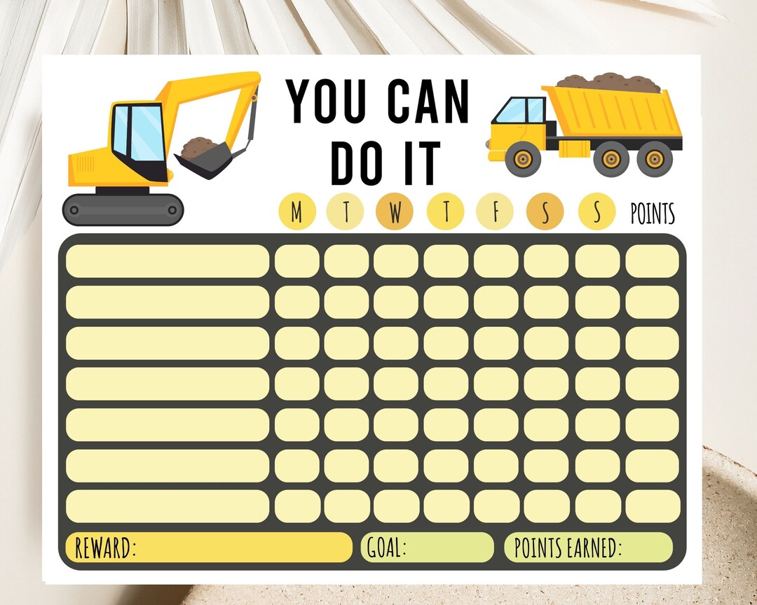 Construction Reward Chart, Kids Reward Chart, Construction Reward ...