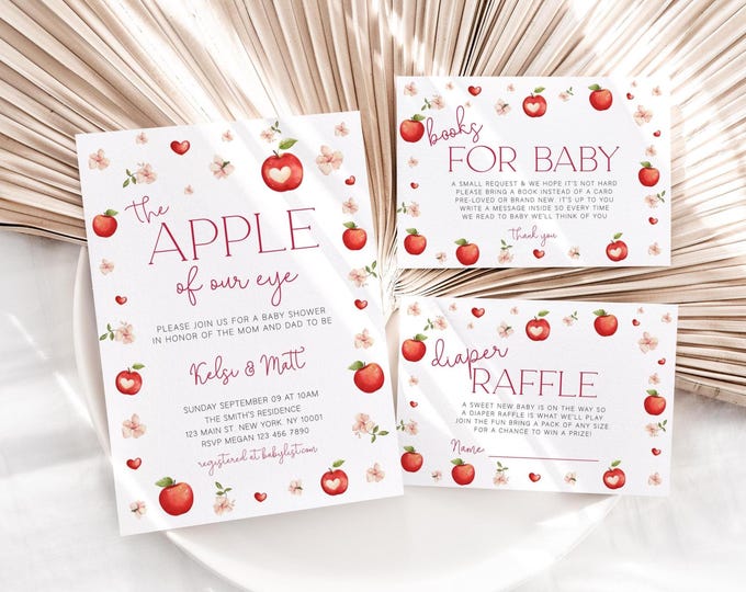 Fall Apple Baby Shower Invitation Set, Apple of Our Eye Invite Template ...