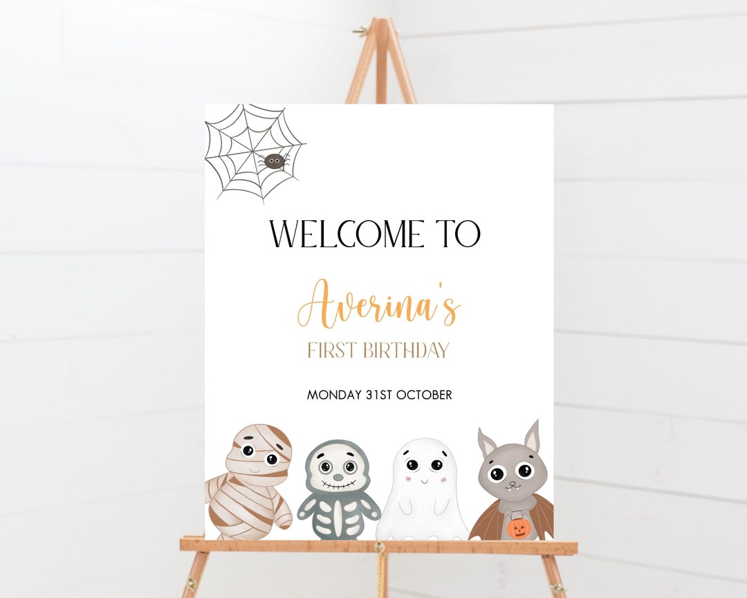 Halloween Birthday Welcome Sign, Halloween Birthday Sign, Neutral ...