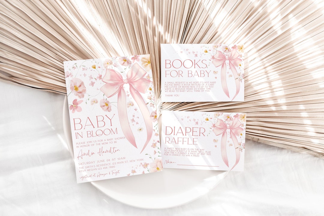 Pink Bow Baby in Bloom Baby Shower Invitation, Pink Bow Baby Shower ...