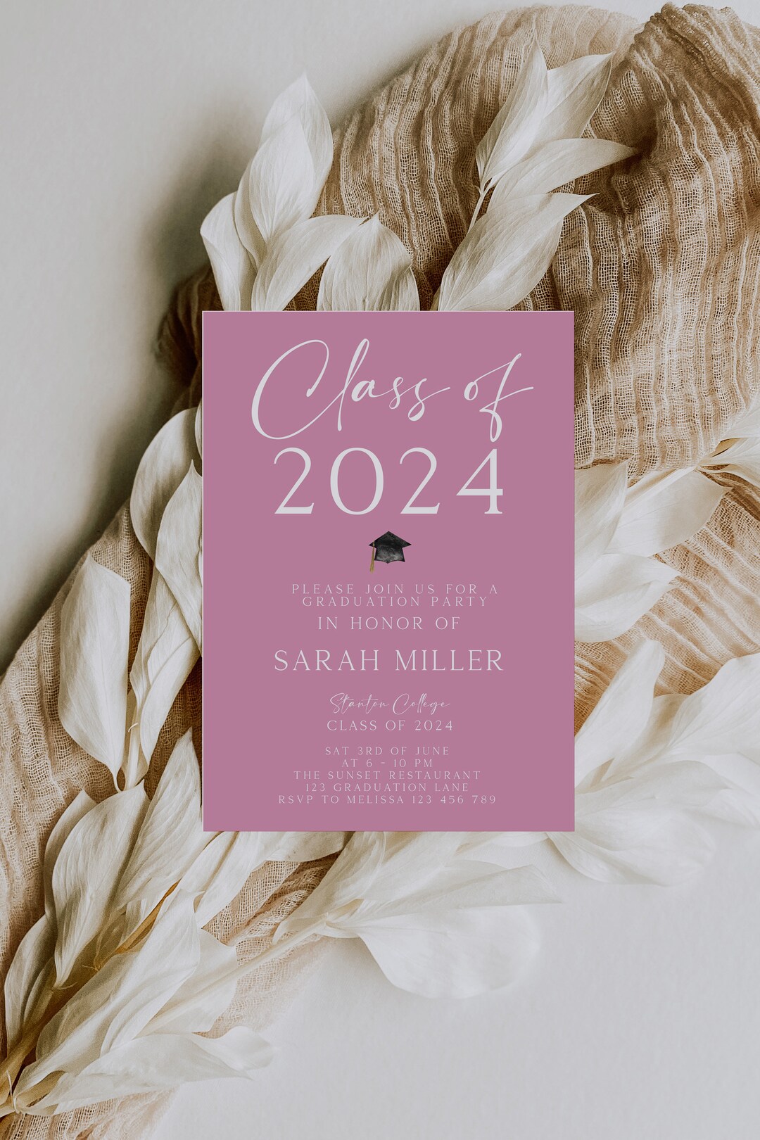 Pink Class of 2024 Graduation Party Invite, Graduation Invitation, High ...