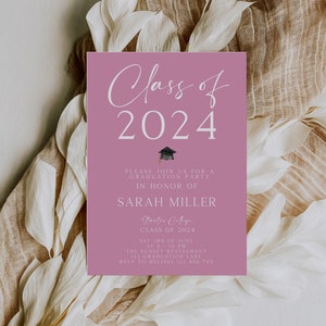 Pink Class of 2024 Graduation Party Invite, Graduation Invitation, High ...