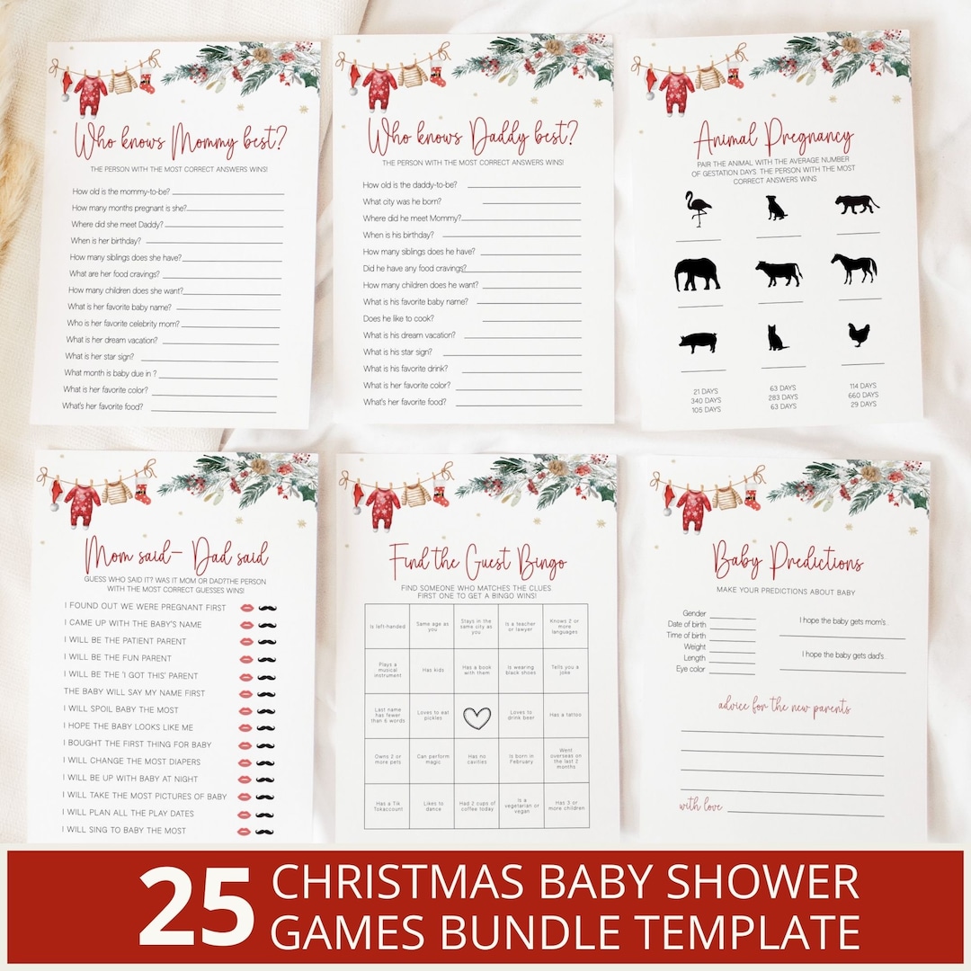 Santa Baby Shower Games Bundle, Christmas Baby Shower Games, Neutral ...
