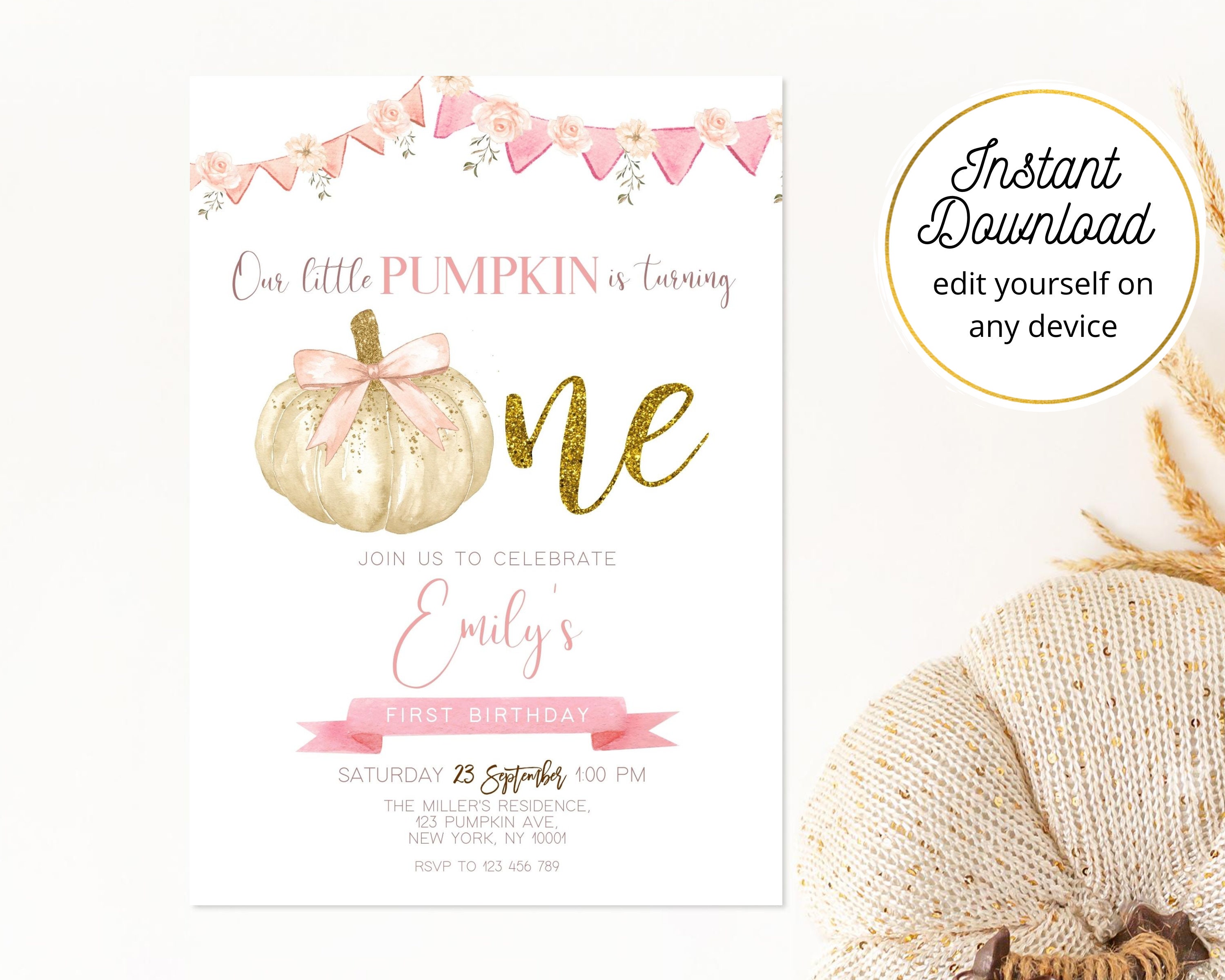 Little Pumpkin First Birthday Invitation Pumpkin 1st Birthday - Etsy