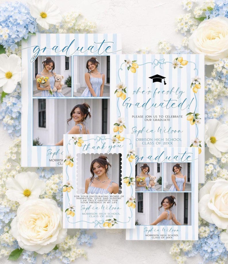 Blue Freshly Graduated Graduation Party Invitation Suite, Announcement ...
