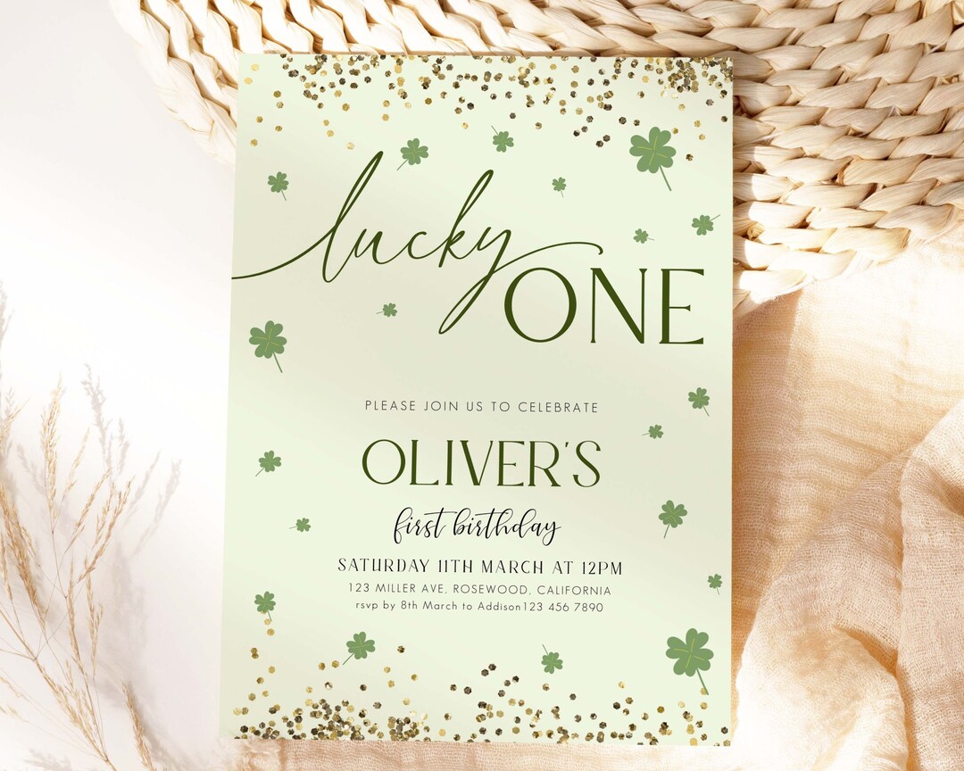 Lucky One Birthday Invitation, Shamrock Birthday Invitation, St Patrick ...